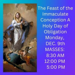 New Holy Day Mass Schedule: Feast Day 12/9 – St. Mary of the Assumption ...